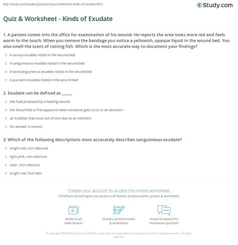 Quiz And Worksheet Kinds Of Exudate