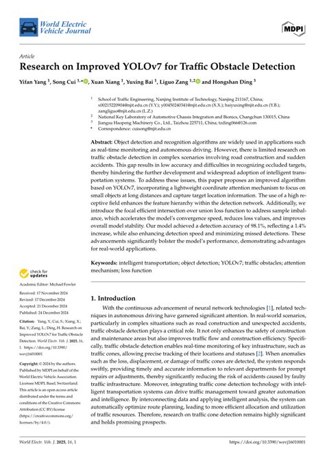 pdf research on improved yolov7 for traffic obstacle detection