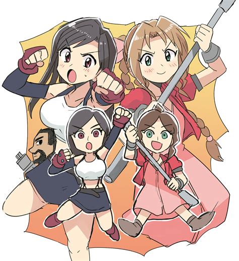 Safebooru 1boy 4girls Aerith Gainsborough Arm Cannon Barret Wallace