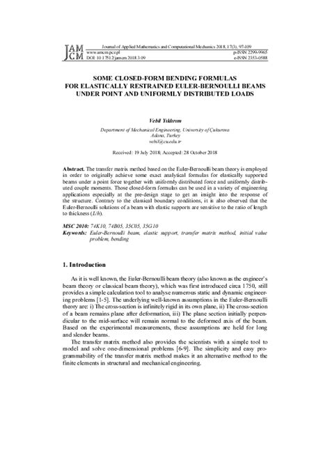 Pdf Some Closed Form Bending Formulas For Elastically Restrained Euler Bernoulli Beams Under