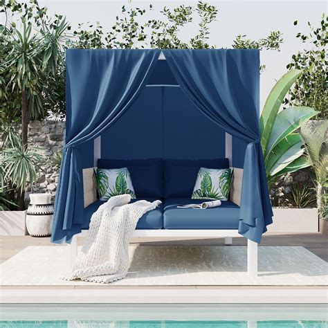Euroco Outdoor Patio Daybed Rubber Core Rope Weaving Sunbed Daybed With
