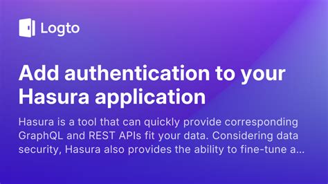Add Authentication To Your Hasura Application Logto Docs