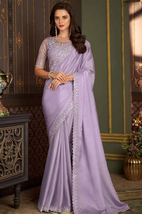 Stitched Lavender Colour Saree For Weddings
