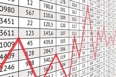 Table With Numerical Data And Red Graph Line Stock Illustration