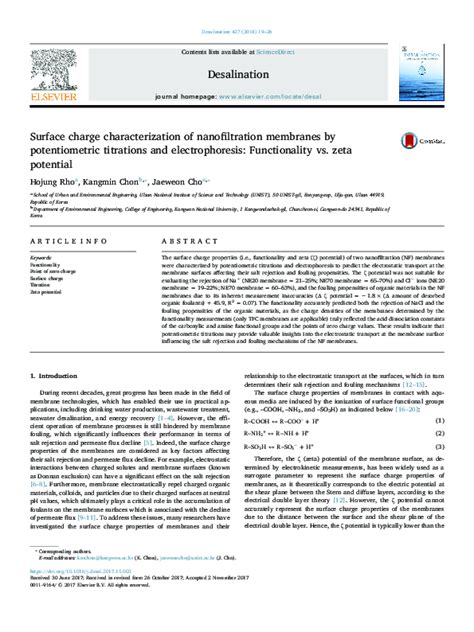 Pdf Surface Charge Characterization Of Nanofiltration Membranes By Potentiometric Titrations