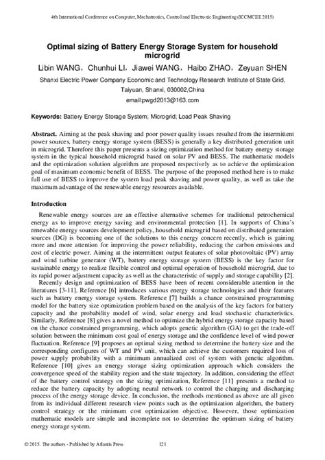 Pdf Optimizing Bess Sizing For Household Microgrids