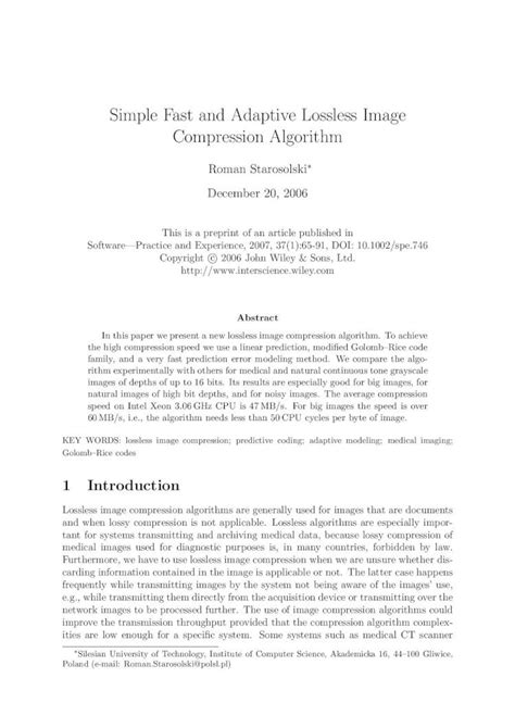 Pdf Simple Fast And Adaptive Lossless Image Compression Algorithm