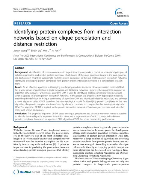 Pdf Identifying Protein Complexes From Interaction Networks Based On Clique Percolation And