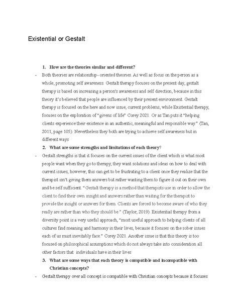 Existential Or Gestalt Existential Or Gestalt How Are The Theories Similar And Different Both