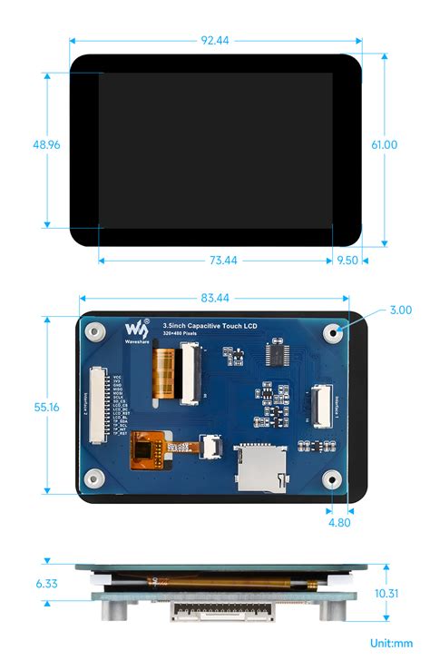3 5 inča touch displej 320×480 st7796s display driver ft6336u touch kontroler ips displej