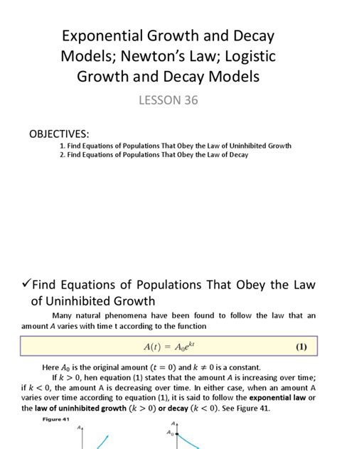 Lesson 36 Exponential Growth And Decay Models Newtons Law Logistic