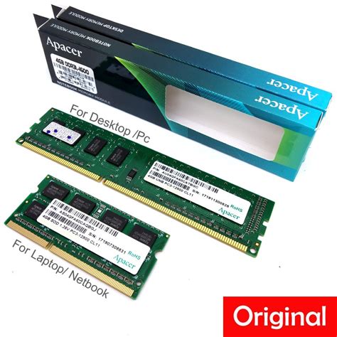 Apacer 4GB DDR3L 1600MHz SODIMM Ram For Notebook Low Voltage LONG DIMM Desktop 100 Original