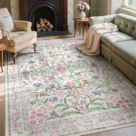 Wonnitar Floral Purple Rug For Bedroom Washable 5x7 Area Rugs For Dorm