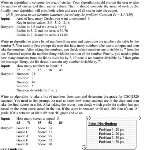 Solved Write An Algorithm To Compute The Area Of Circles