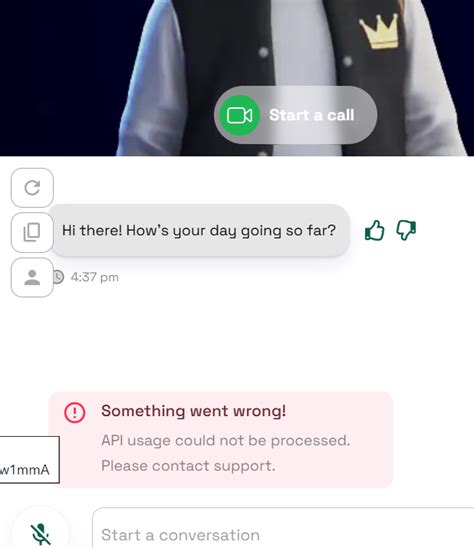 Error Api Usage Could Not Be Processed Please Contact Support Conversation Issues Convai