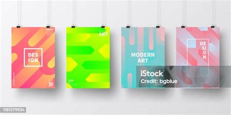 흰색 배경에 고립 된 다채로운 기하학적 디자인의 포스터 광고에 대한 스톡 벡터 아트 및 기타 이미지 광고 그라데이션 기울어진 Istock