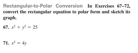 solved rectangular to polar conversion in exercises 67 72