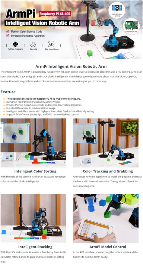 Hiwonder Armpi Raspberry Pi 4b Ai Vision Robotic Arm Python Program