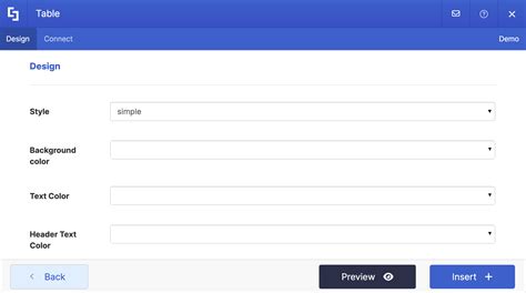 how to customize the table design element shortpoint support