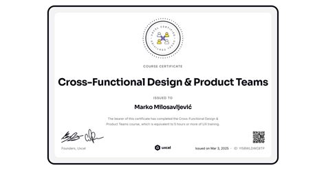 Certificate Of Completion For Cross Functional Design And Product Teams Uxcel