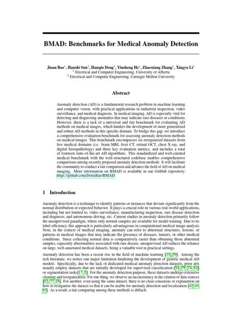 Bao Et Al 2023 Bmad Benchmarks For Medical Anomaly Detection Pdf