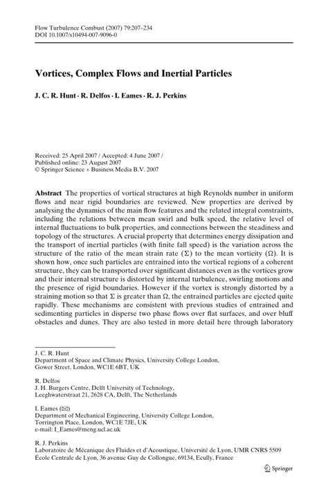 Pdf Vortices Complex Flows And Inertial Particles