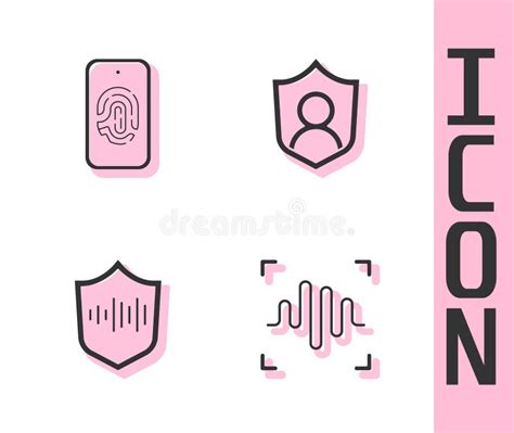 Set Voice Recognition Mobile With Fingerprint Scan Shield Voice And User Protection Icon