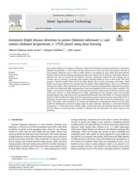 Pdf Automatic Blight Disease Detection In Potato Solanum Tuberosum L And Tomato Solanum