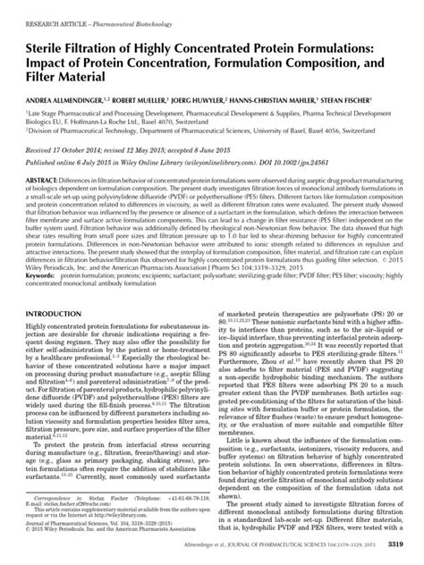 Sterile Filtration Of Highly Concentrated Protein Formulations Download Free Pdf