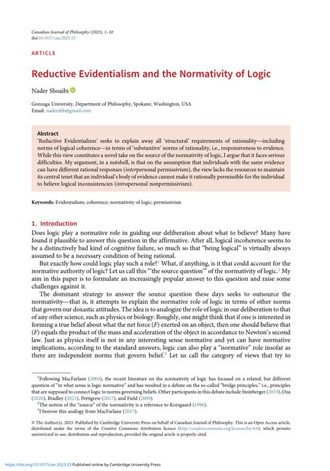 Pdf Reductive Evidentialism And The Normativity Of Logic