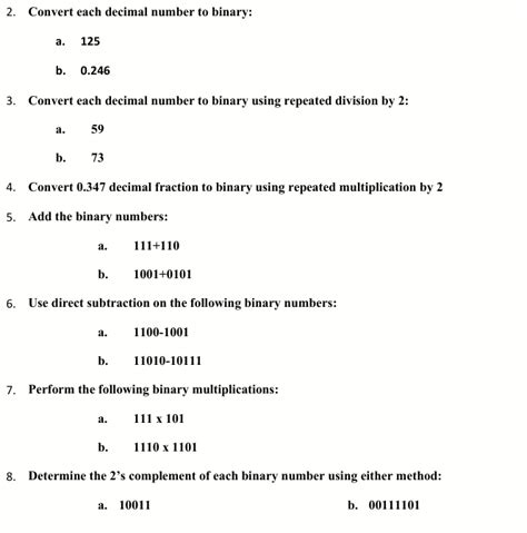 solved 2 convert each decimal number to binary a 125 b