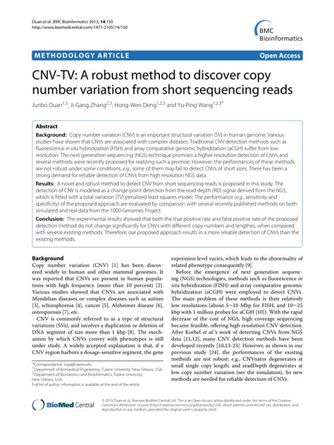 Pdf Cnv Tv A Robust Method To Discover Copy Number Variation From