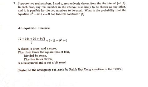 Solved Suppose Two Real Numbers B And C Are Randomly