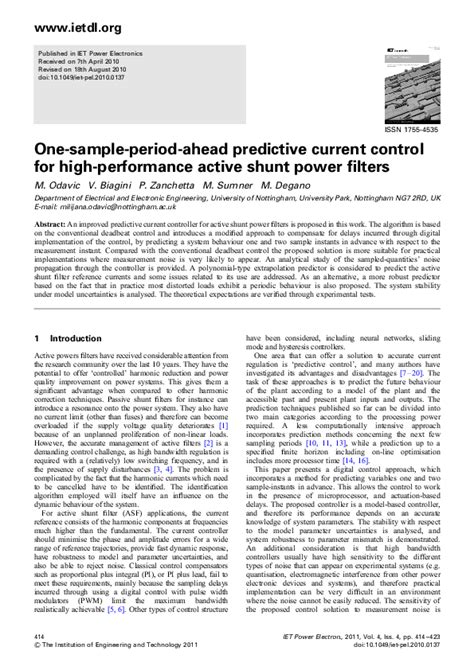 Pdf One Sample Period Ahead Predictive Current Control For High Performance Active Shunt Power