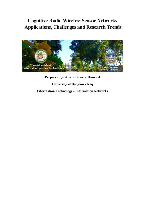 Pdf Cr Wsn Cognitive Radio Wireless Sensor Networks Applications