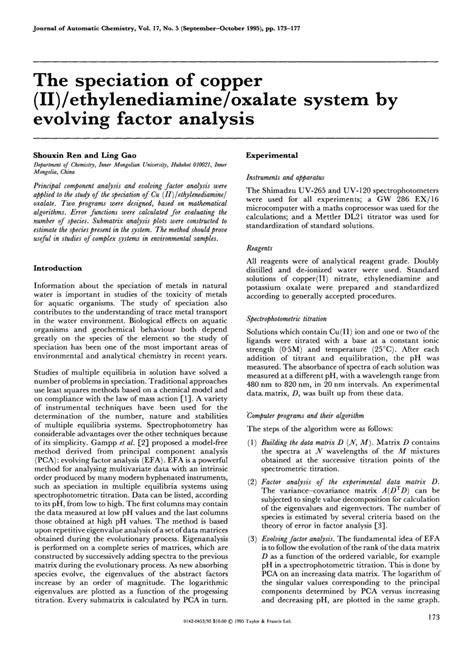 Pdf The Speciation Of Copper Iiethylenediamineoxalate System By