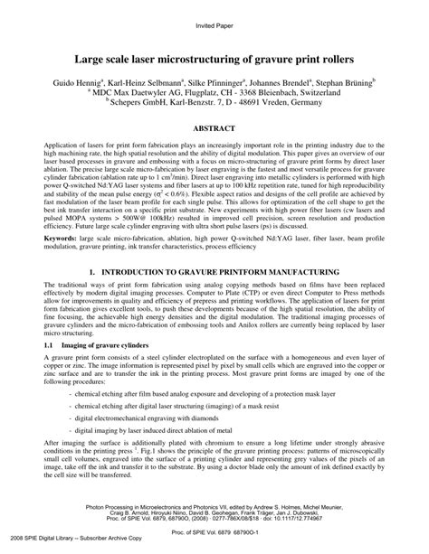 Pdf Large Scale Laser Microstructuring Of Gravure Print Rollers Art No 68790o