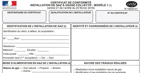 Réglementation gaz parution des nouveaux certificats de conformité des installations