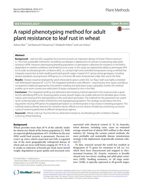 pdf a rapid phenotyping method for adult plant resistance to leaf