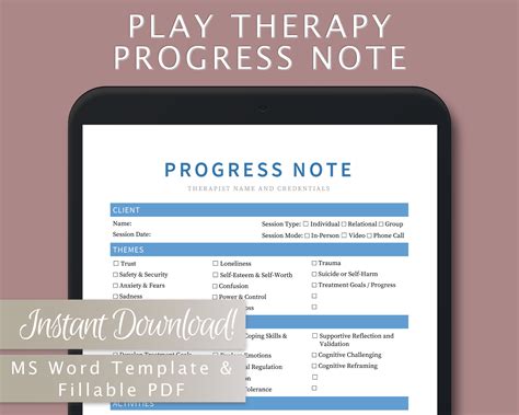Play Therapy Progress Note Template For Therapists Counselors