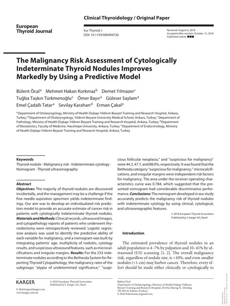 Pdf The Malignancy Risk Assessment Of Cytologically Indeterminate Thyroid Nodules Improves