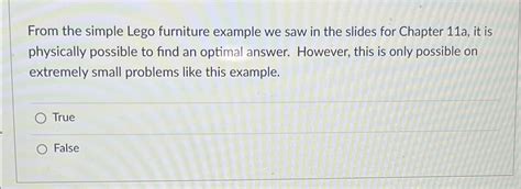 Solved From the simple Lego furniture example we saw in the | Chegg.com