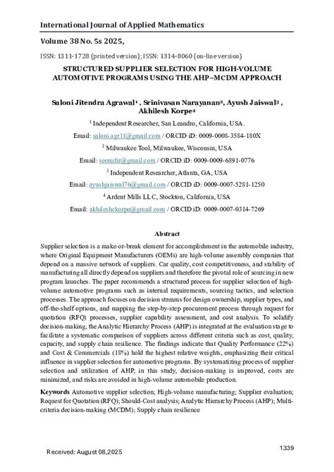 Pdf Structured Supplier Selection For High Volume Automotive Programs