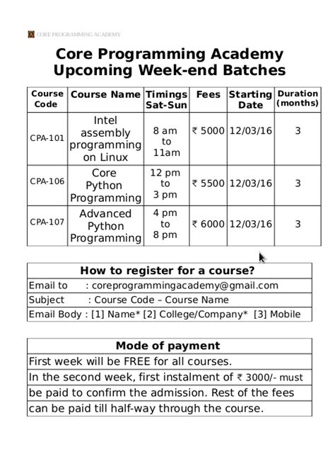 Corecode Programming Academy Llp Page One Courses Registration
