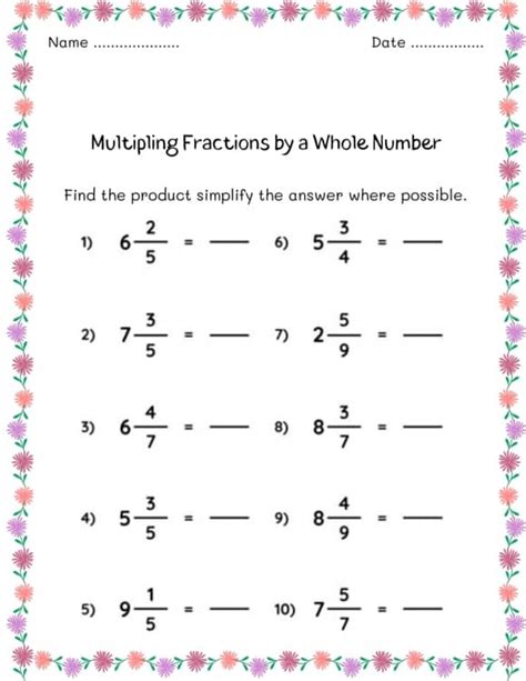 Spring Math Multipling Fractions By A Whole Number Fraction Unit Worksheet