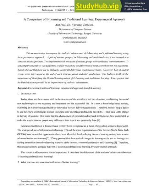 A Comparison Of E Learning And Traditional Learning Experimental