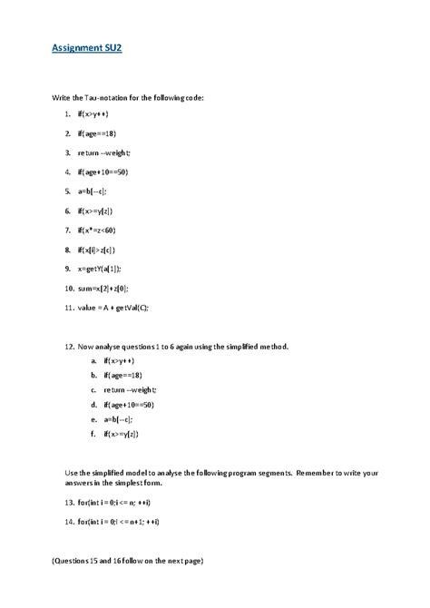 CMPG Assignment SU Assignment SU Write The Tau Notation For The Following Code