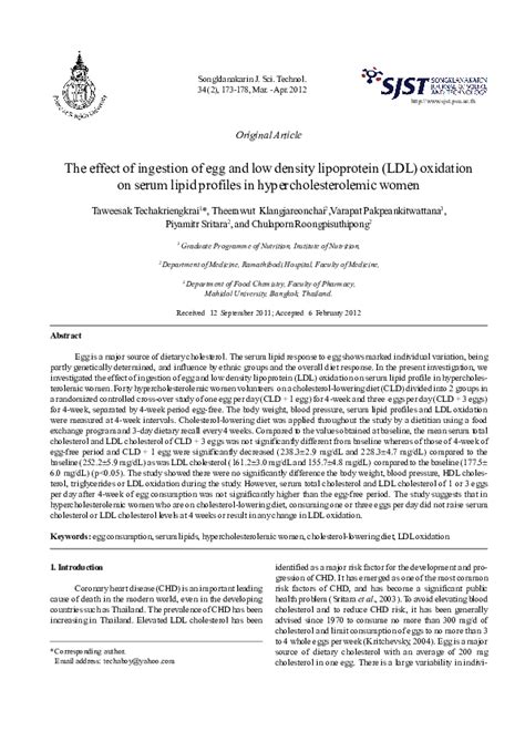 Pdf The Effect Of Ingestion Of Egg And Low Density Lipoprotein Ldl