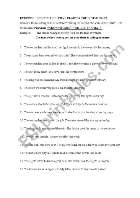 Defining Relative Clauses Objective Case Esl Worksheet By Alvarite