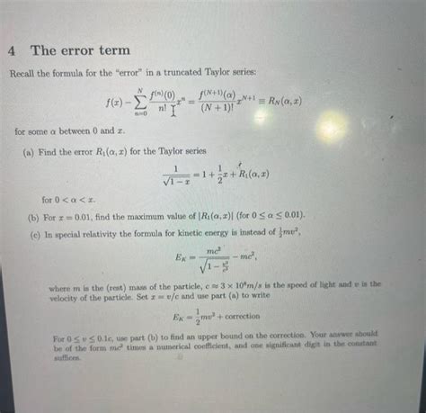 Solved 4 The Error Term Recall The Formula For The Error